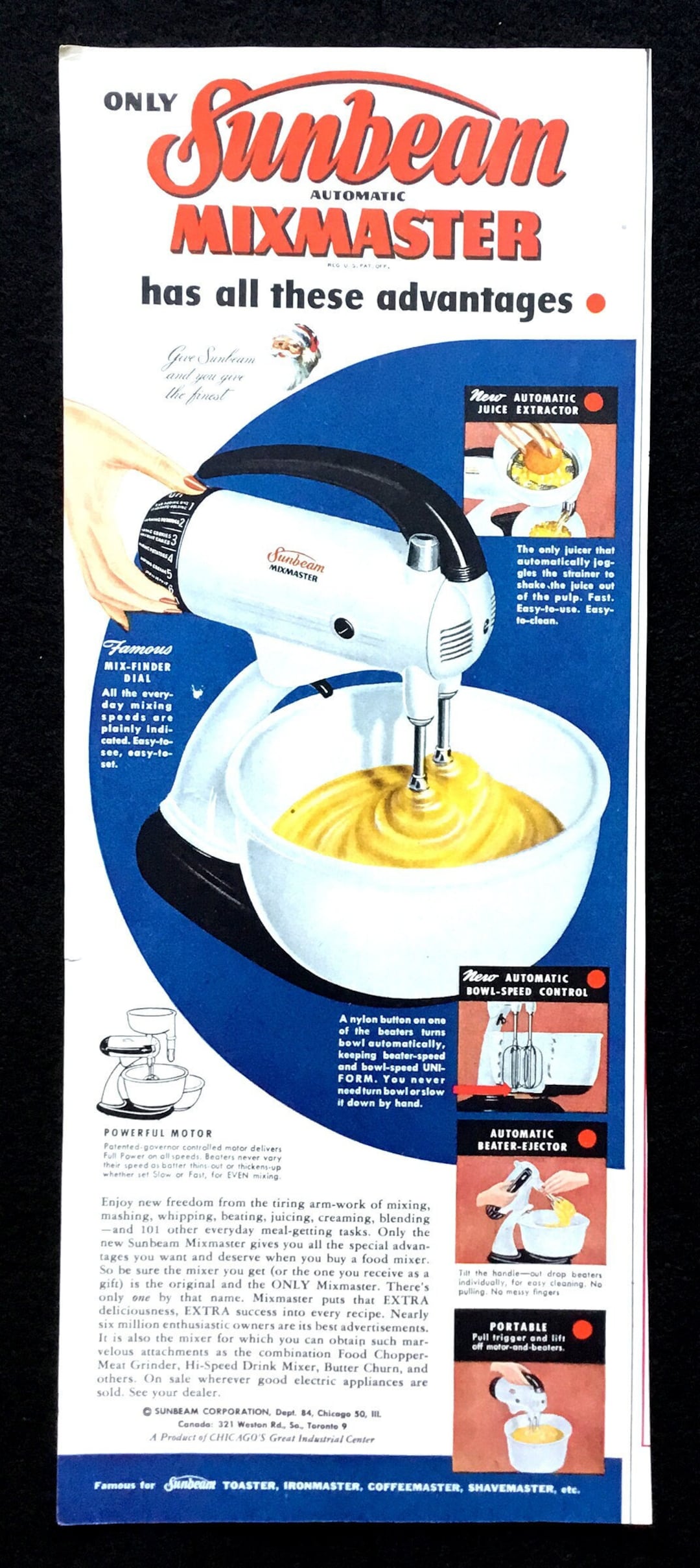 1950s Sunbeam Mixmaster Ad, Retro Kitchen Advertising Art - Etsy