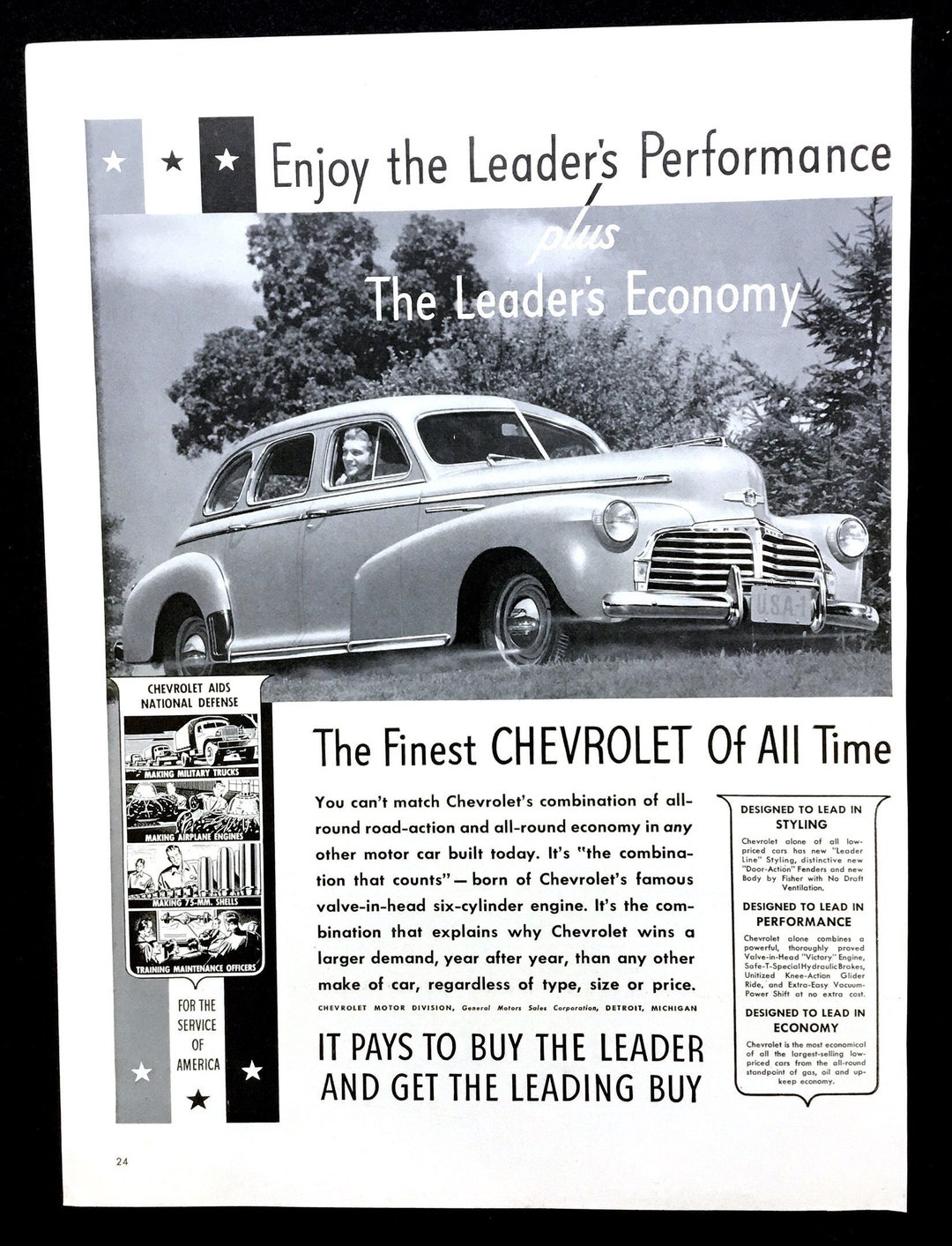 1941 Chevrolet Vintage Ad, Advertising Art, Magazine Ad, WWII, Print Ad ...
