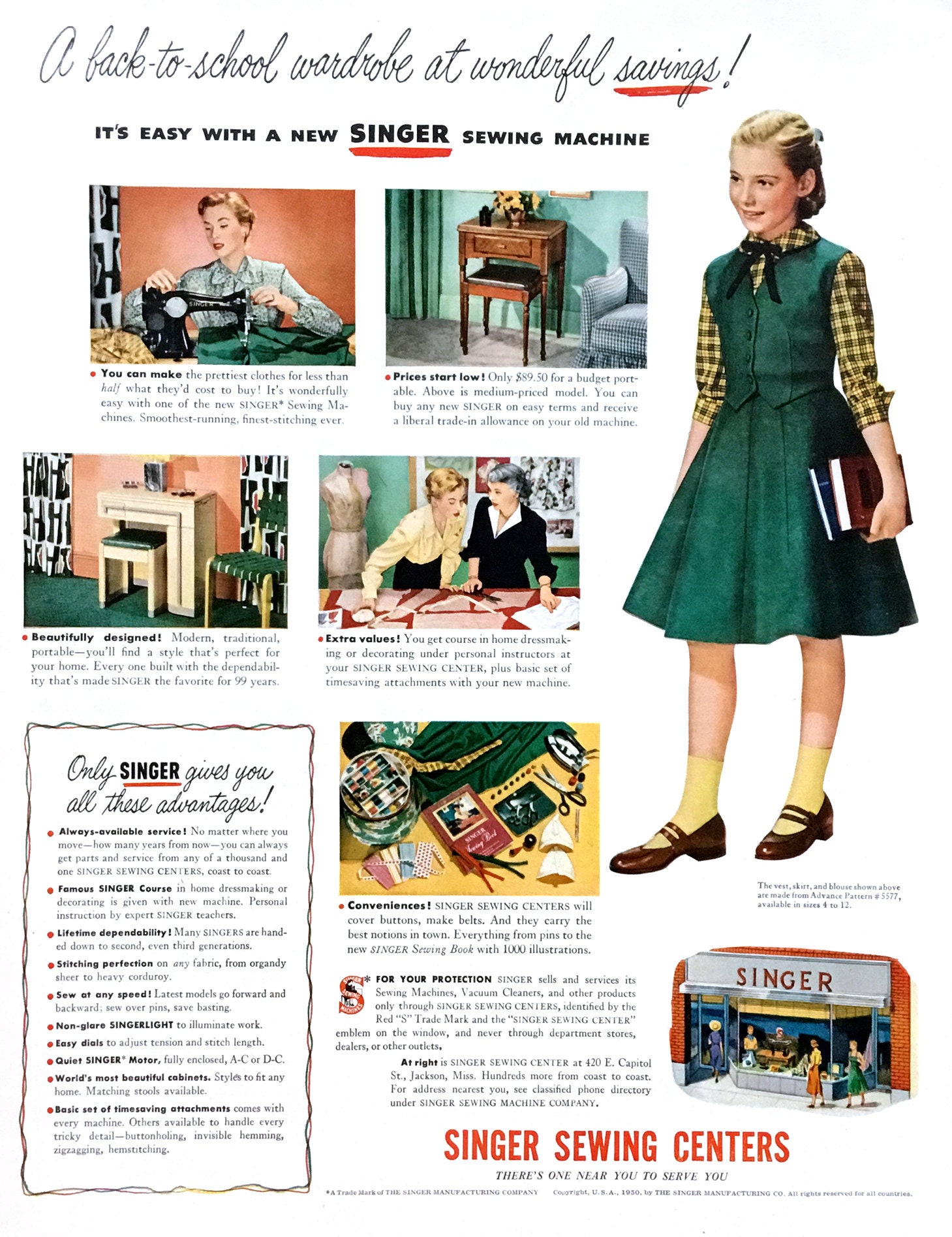 1950s Singer Sewing Machine Ad, Back-to-school Fashion, Mccall's ...