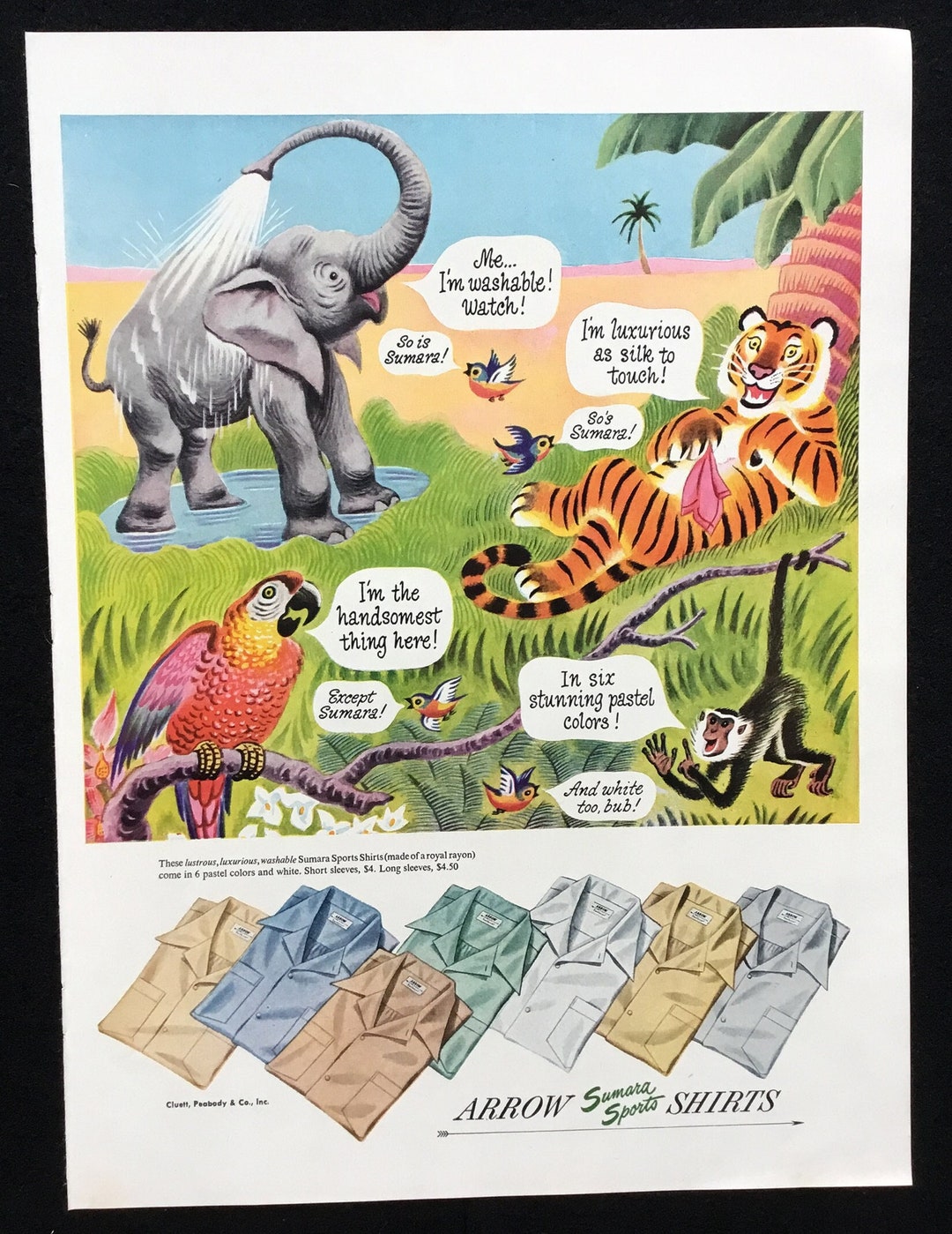 1948 Arrow Shirts Vintage Ad, Advertising Art, Magazine Ad, Elephant ...