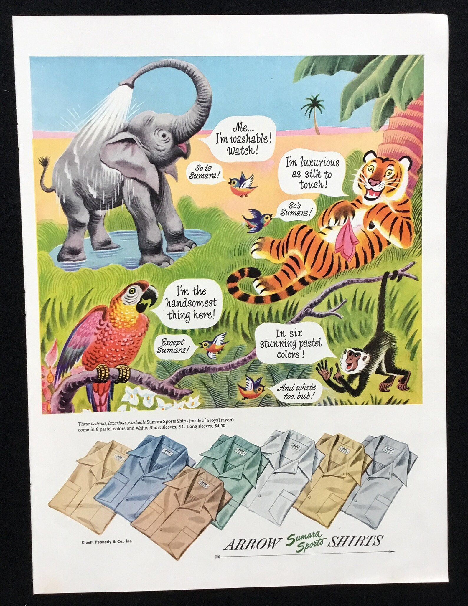 1948 Arrow Shirts Vintage Ad, Advertising Art, Magazine Ad, Elephant ...
