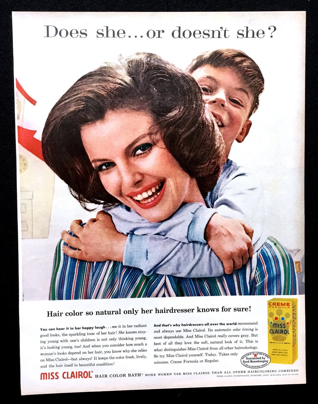 1960 Miss Clairol Vintage Ad, Advertising Art, Magazine Ad, Hair Color ...