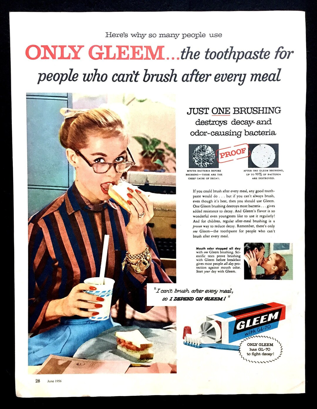 1956 Gleem Toothpaste Vintage Ad, Advertising Art, Magazine Ad ...