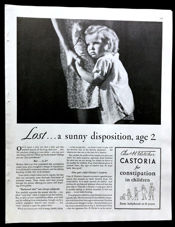 1933 Fletcher's Castoria Vintage Ad Advertising Art - Etsy