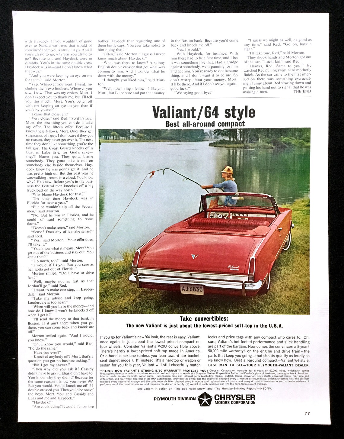 1964 Valiant Convertible Car Ad, Fishing Theme, Vintage Magazine Print ...