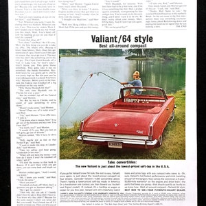 1964 Valiant Convertible Car Ad, Fishing Theme, Vintage Magazine Print ...