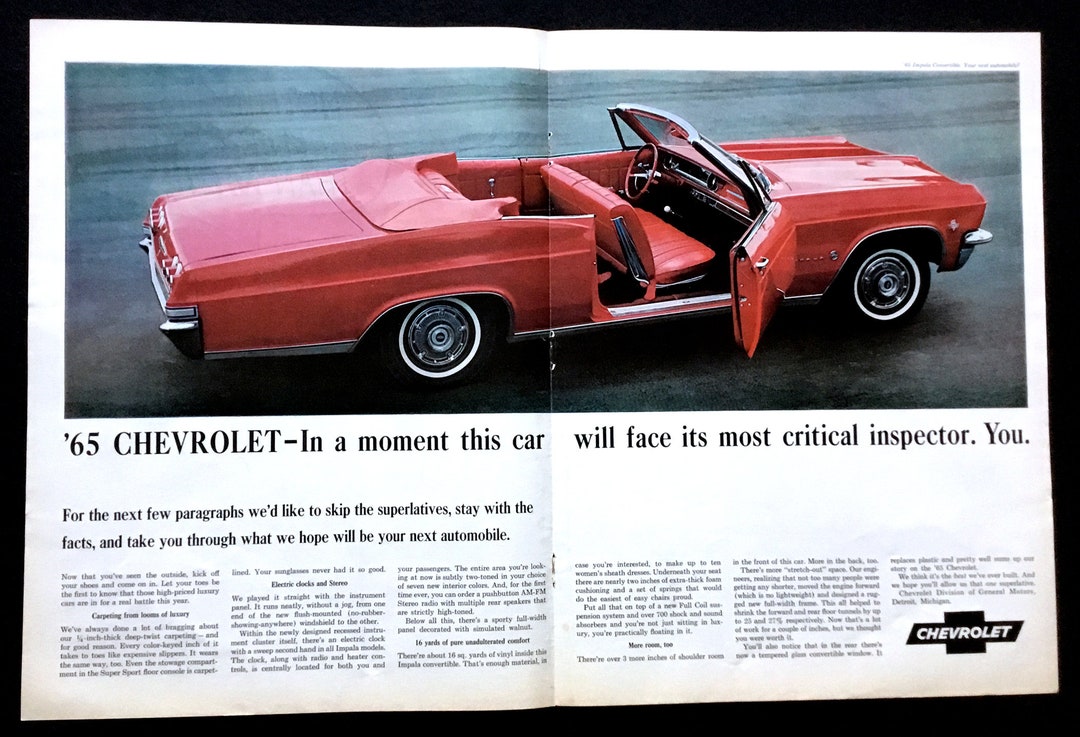 1965 Chevrolet Vintage Ad, Advertising Art, Magazine Ad, Chevy Impala ...