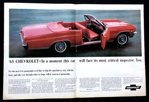 1965 Chevrolet Vintage Ad Advertising Art Magazine Ad Chevy - Etsy