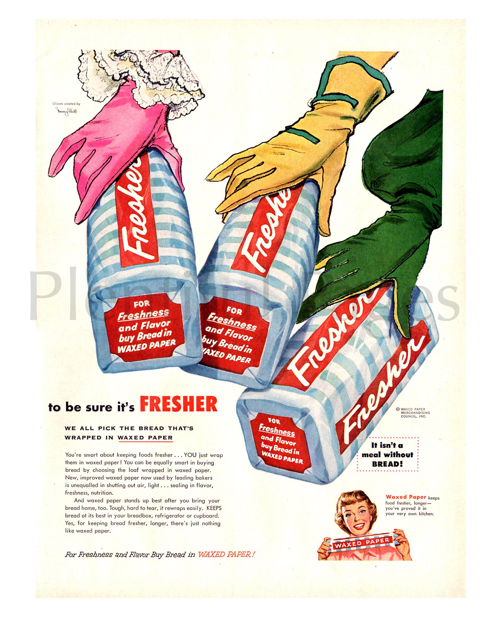 1954 Waxed Paper Bread Ad, Vintage Magazine Advertising Art - Etsy