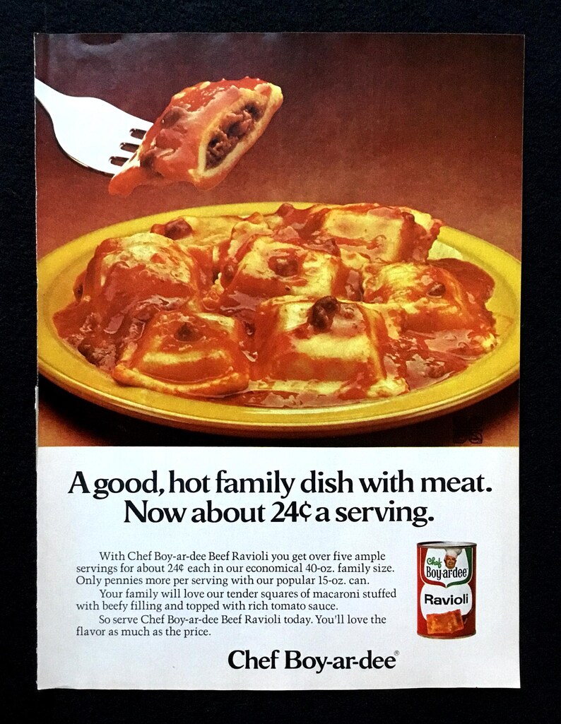 1970s Chef Boy-ar-dee Ravioli Ad, Vintage Kitchen Decor - Etsy