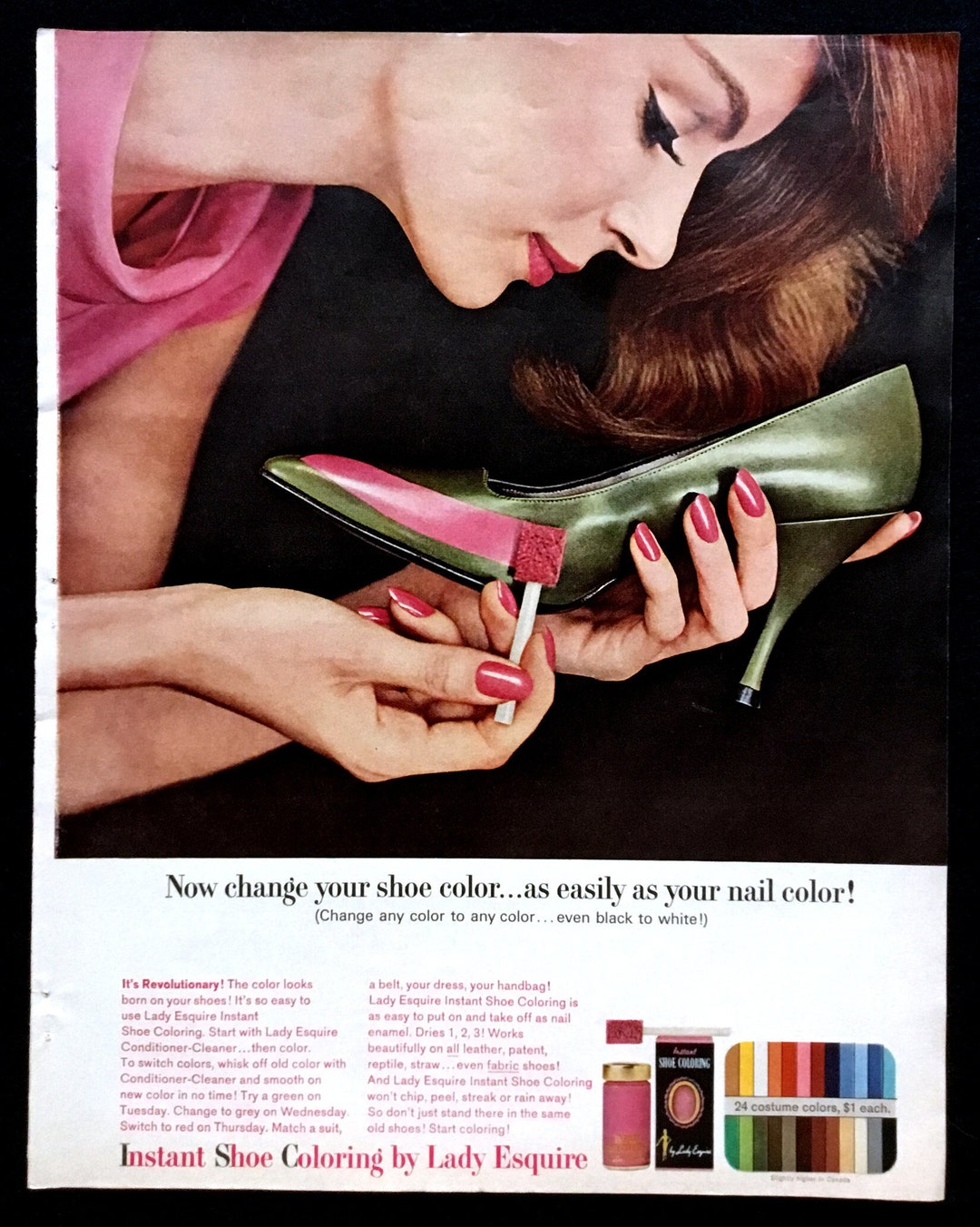 1963 Lady Esquire Vintage Ad, Advertising Art, Shoe Coloring, Magazine ...