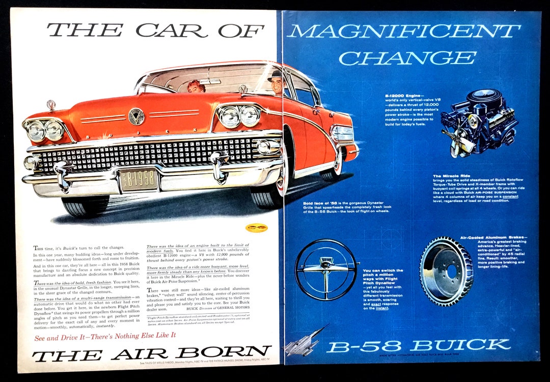 1957 Buick B-58 Ad, Vintage Car Magazine Print - Etsy