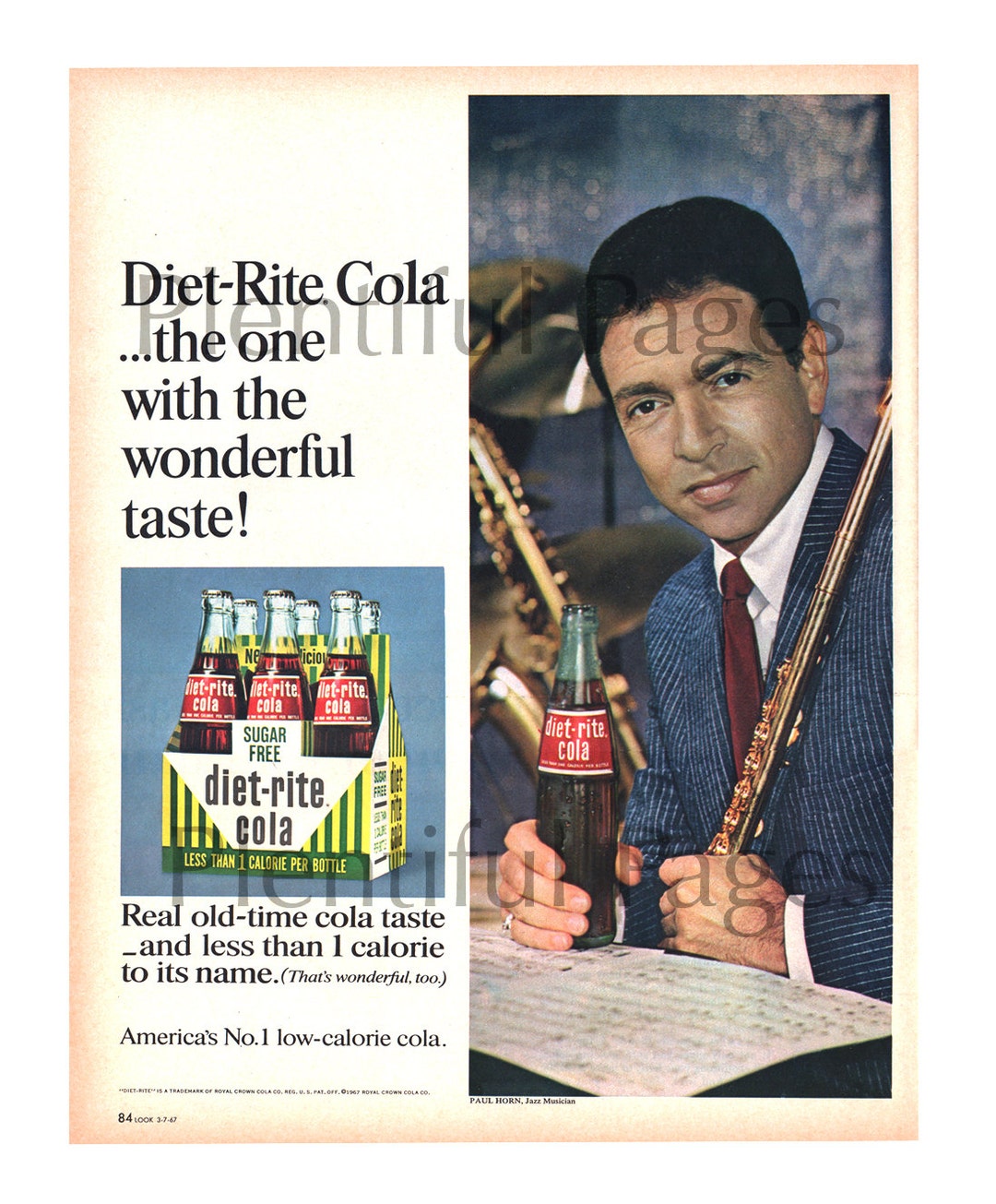 1967 Diet-rite Cola Vintage Ad Featuring Paul Horn, Jazz Musician, 1960 ...