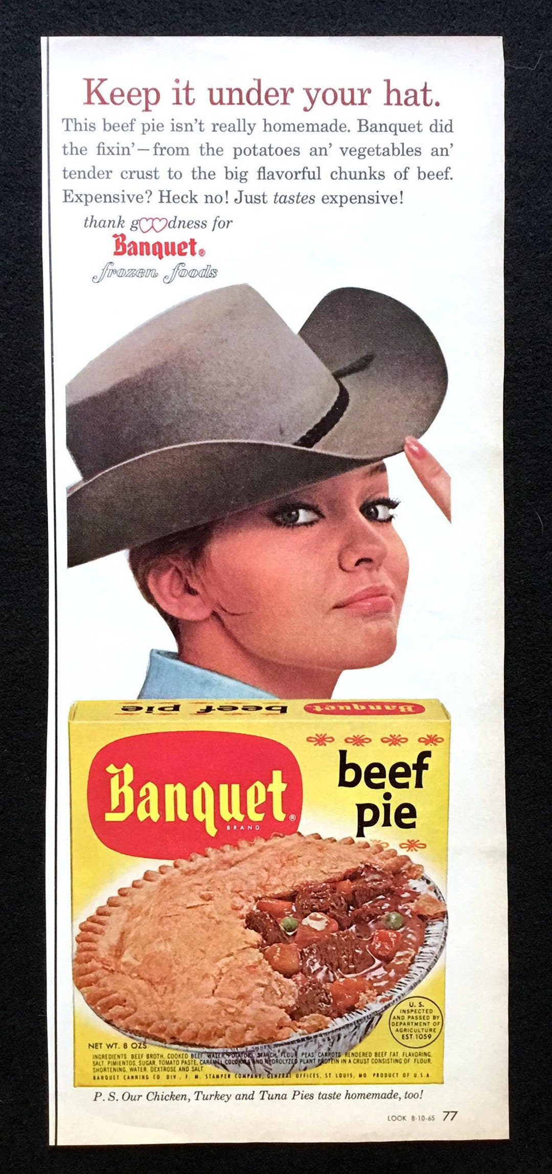 1965 Banquet Beef Pie Vintage Ad, Advertising Art, Print Ad, Kitchen ...