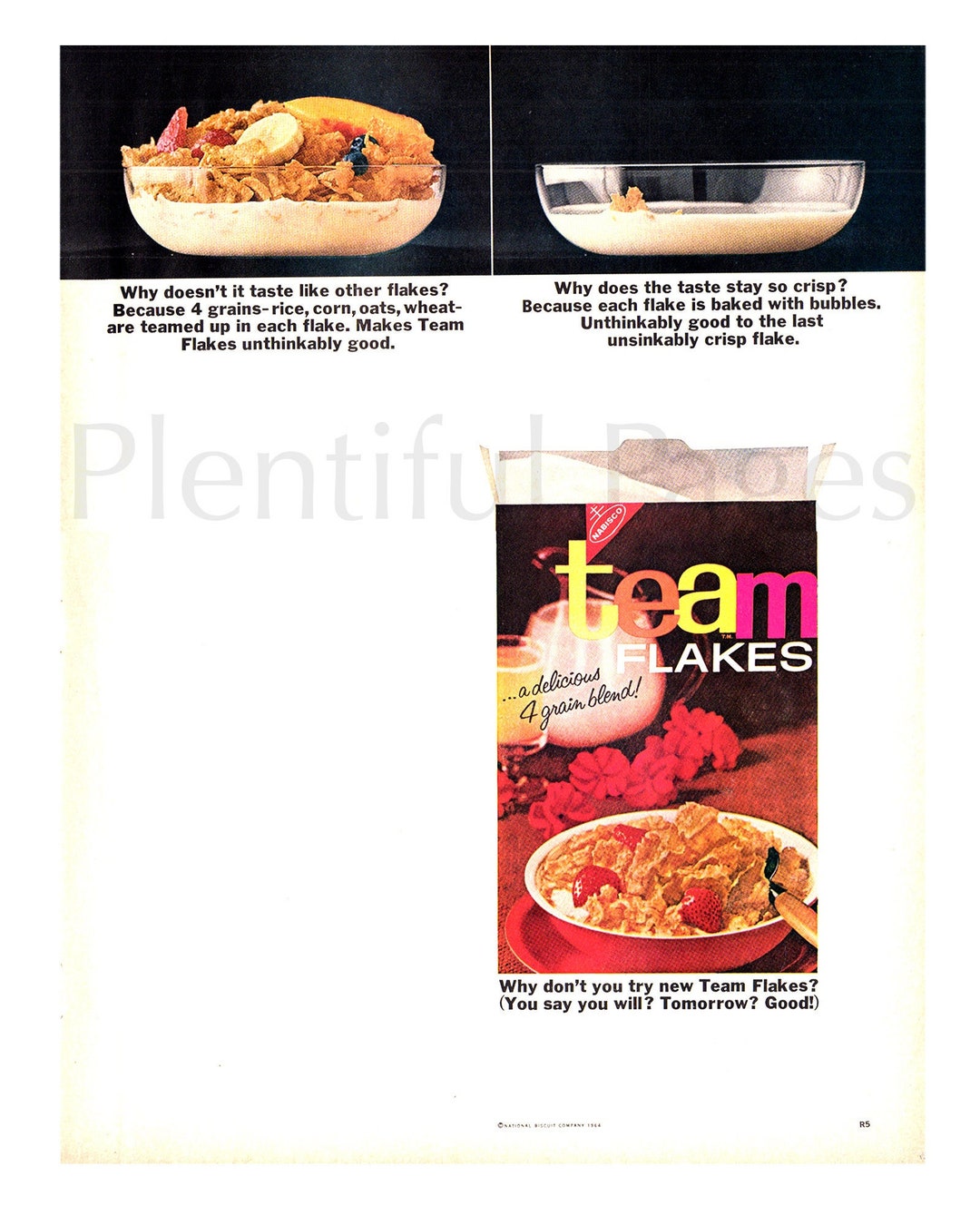 1960's Team Flakes Cereal Vintage Ad, Advertising Art, Breakfast ...