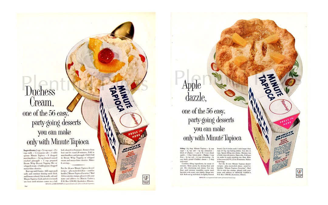 1963 Minute Tapioca Vintage Ads, Set of Two, Magazine Ad, Advertising ...