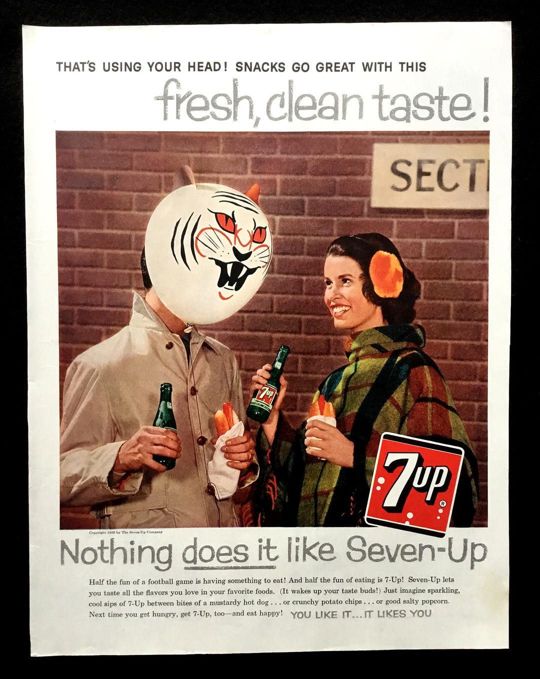 1959 7up Ad, Soda Pop, Football Game, Vintage Magazine Print - Etsy