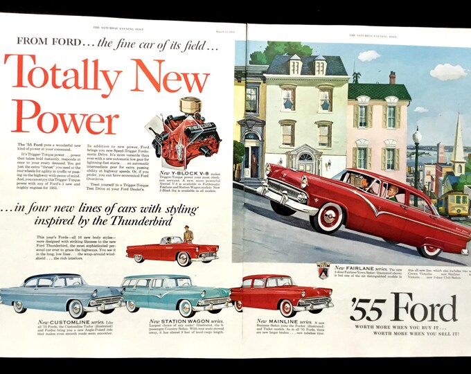 1955 Ford Fairlane Vintage Ad, Advertising Art, Magazine Ad, Print Ad ...