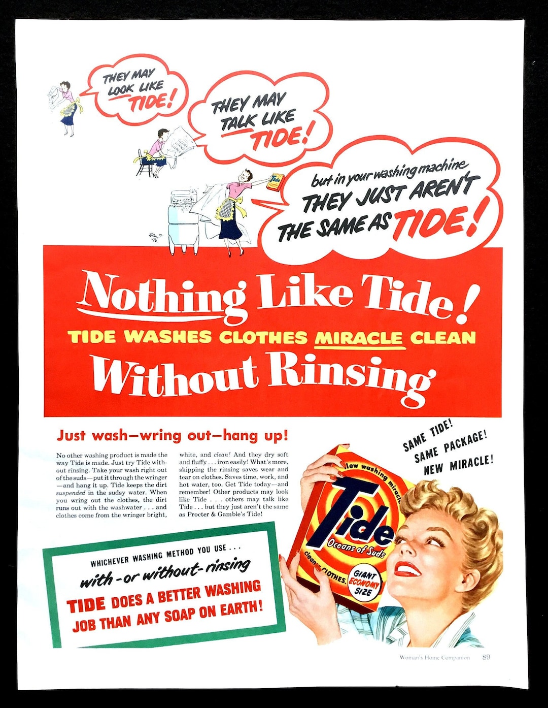 1950 Tide Vintage Ad, Advertising Art, 1950's Laundry, Magazine Ad ...