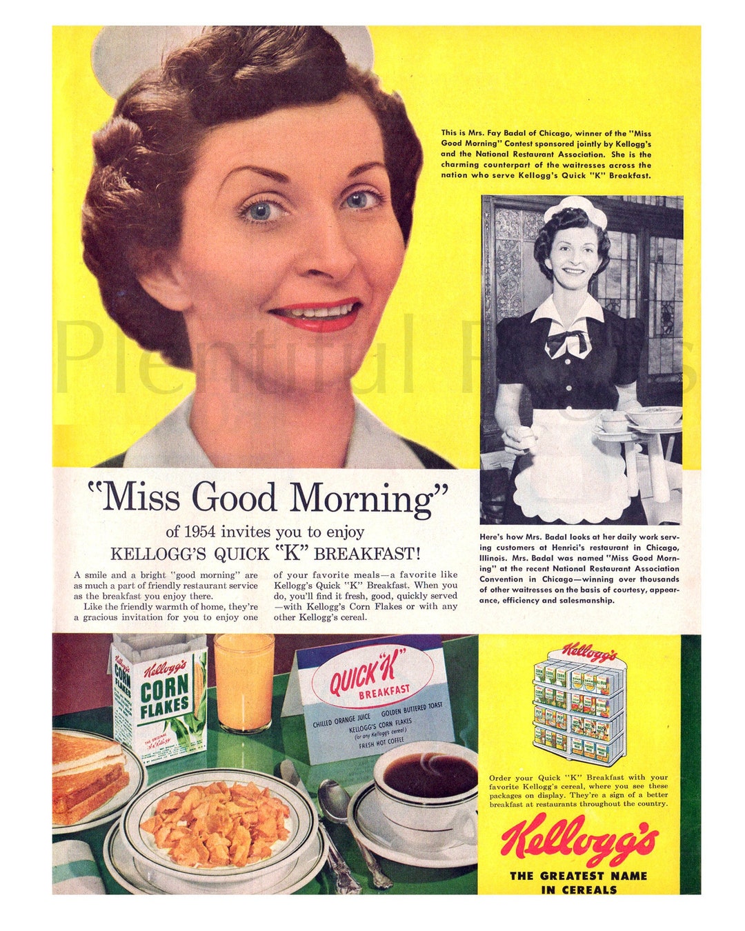 1954 Kellogg's Corn Flakes Ad, Vintage Magazine Advertising Art - Etsy