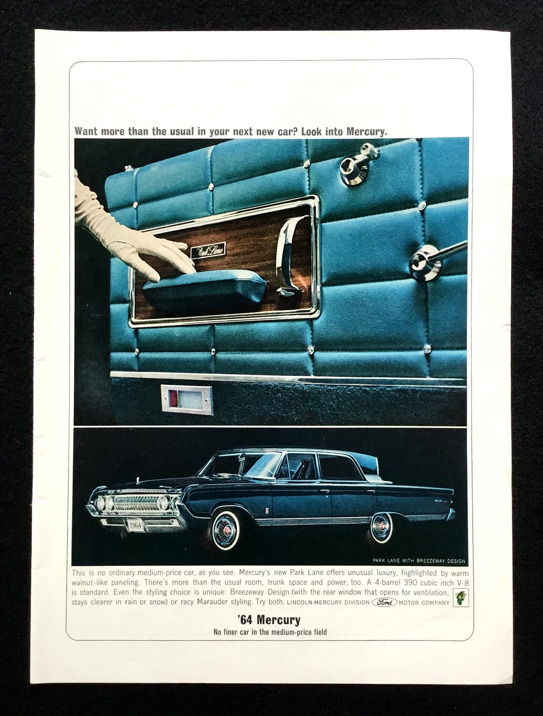 1964 Mercury Park Lane Ad, Vintage Car Advertising Art - Etsy