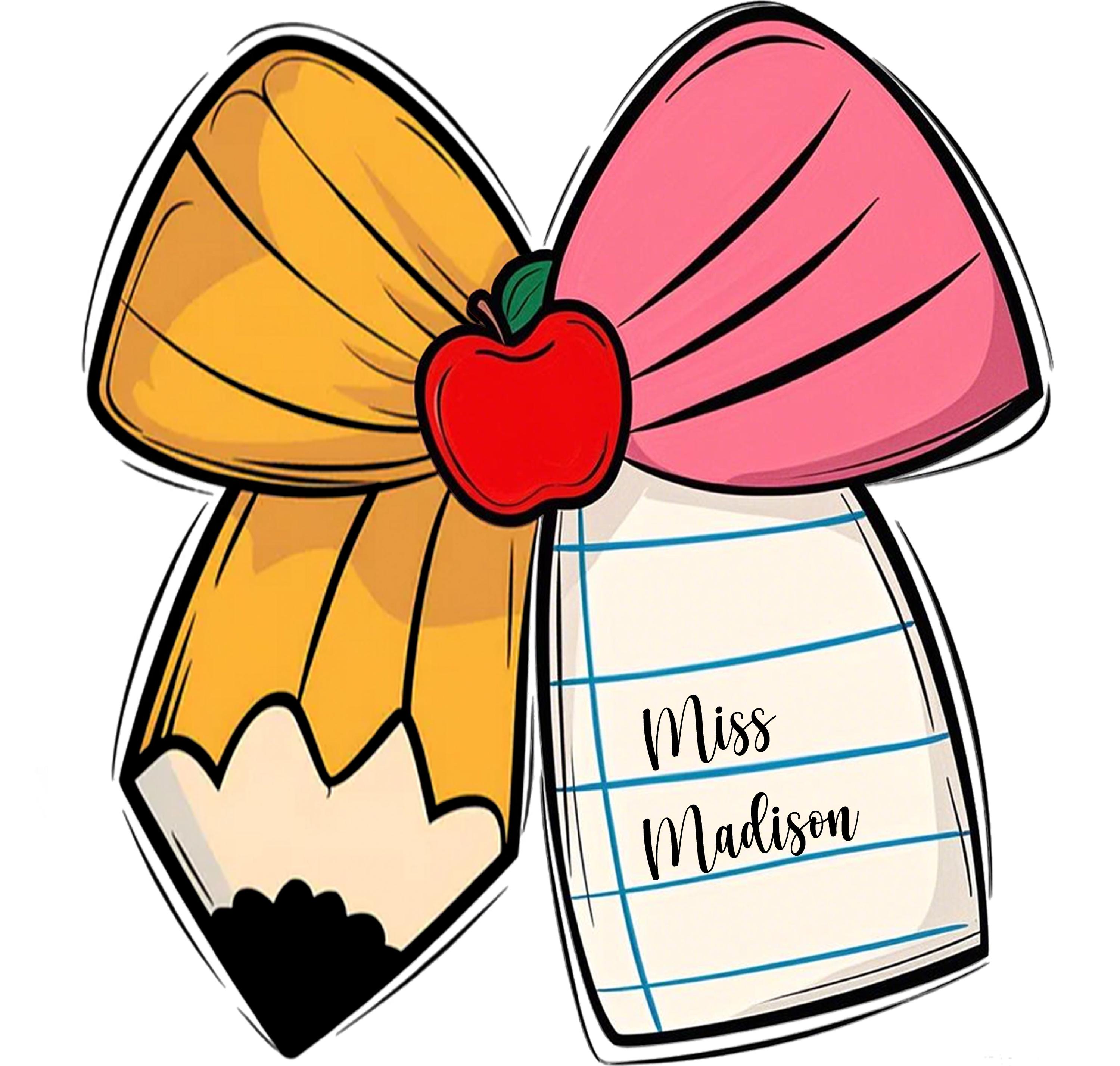 Custom Text Teacher Bow PNG, Hand-drawn Doodle, School Pencil Bow Png ...