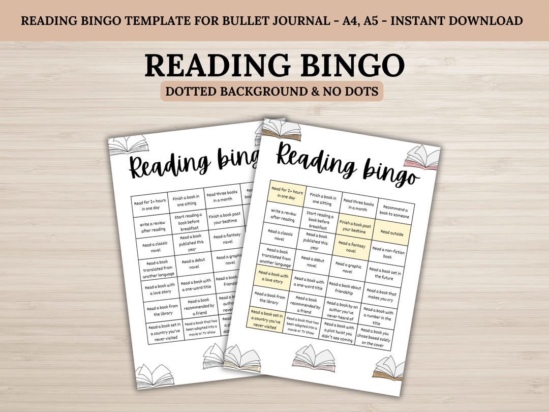 Reading Bingo Bullet Journal Template, Book Bingo Template, Reading ...
