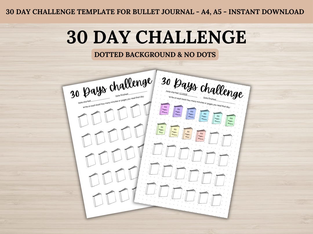 30 Day Reading Challenge, Printable Journal Page, Reading Tracker ...