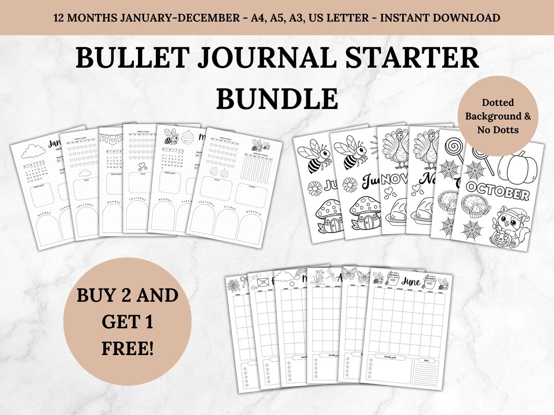 2025 Bullet Journal Starter Bundle, Printable Bullet Journal Pages ...