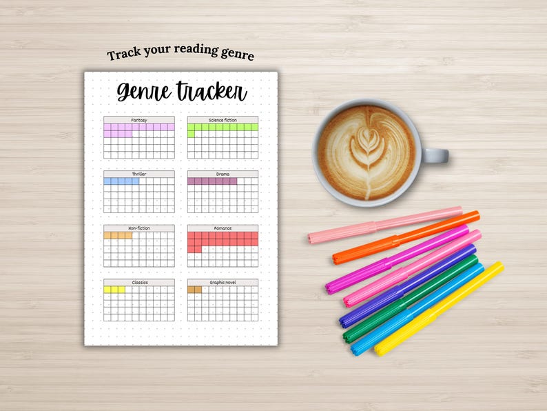 Book Genre Tracker, Printable Journal Page, A5 Bullet Journal Template ...