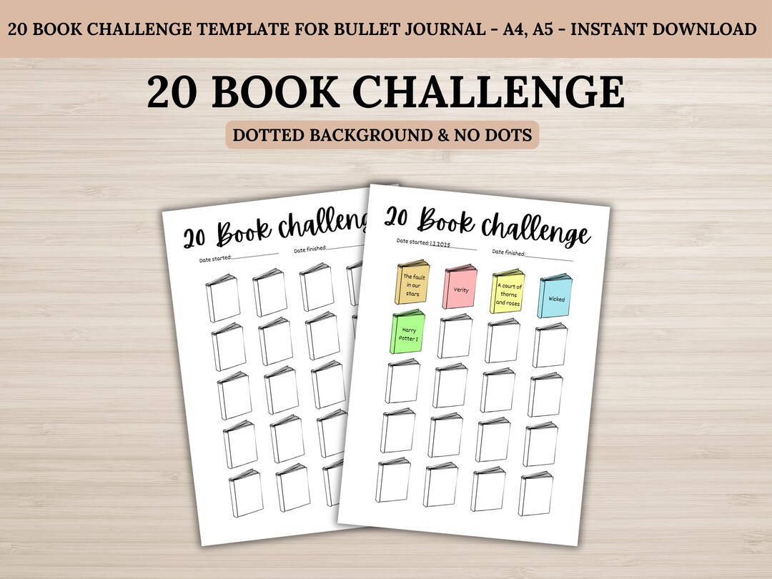 20 Book Reading Challenge, Printable Journal Page, Reading Tracker ...