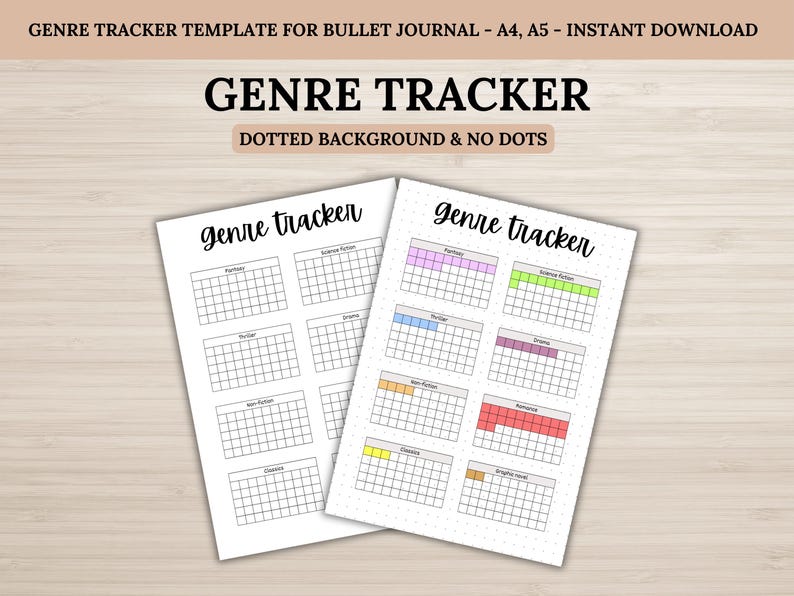 Book Genre Tracker, Printable Journal Page, A5 Bullet Journal Template ...