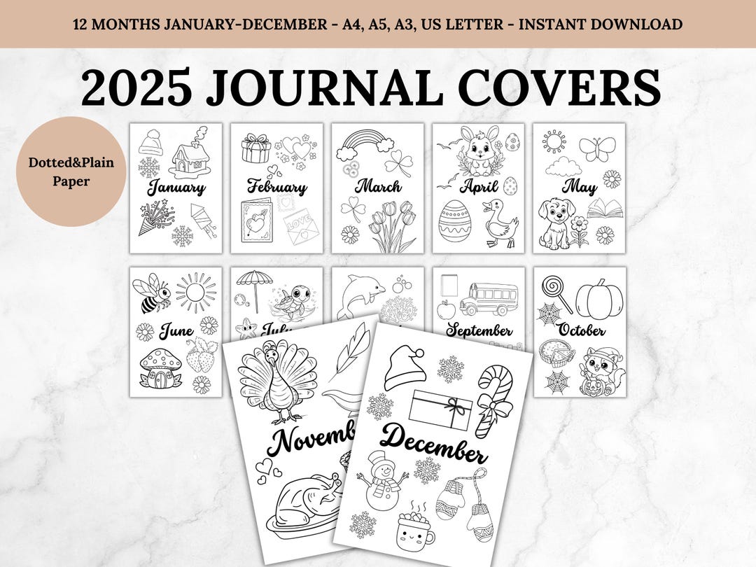 12 Month Cover Pages, 12 Month Title Pages, Printable Journal Pages ...