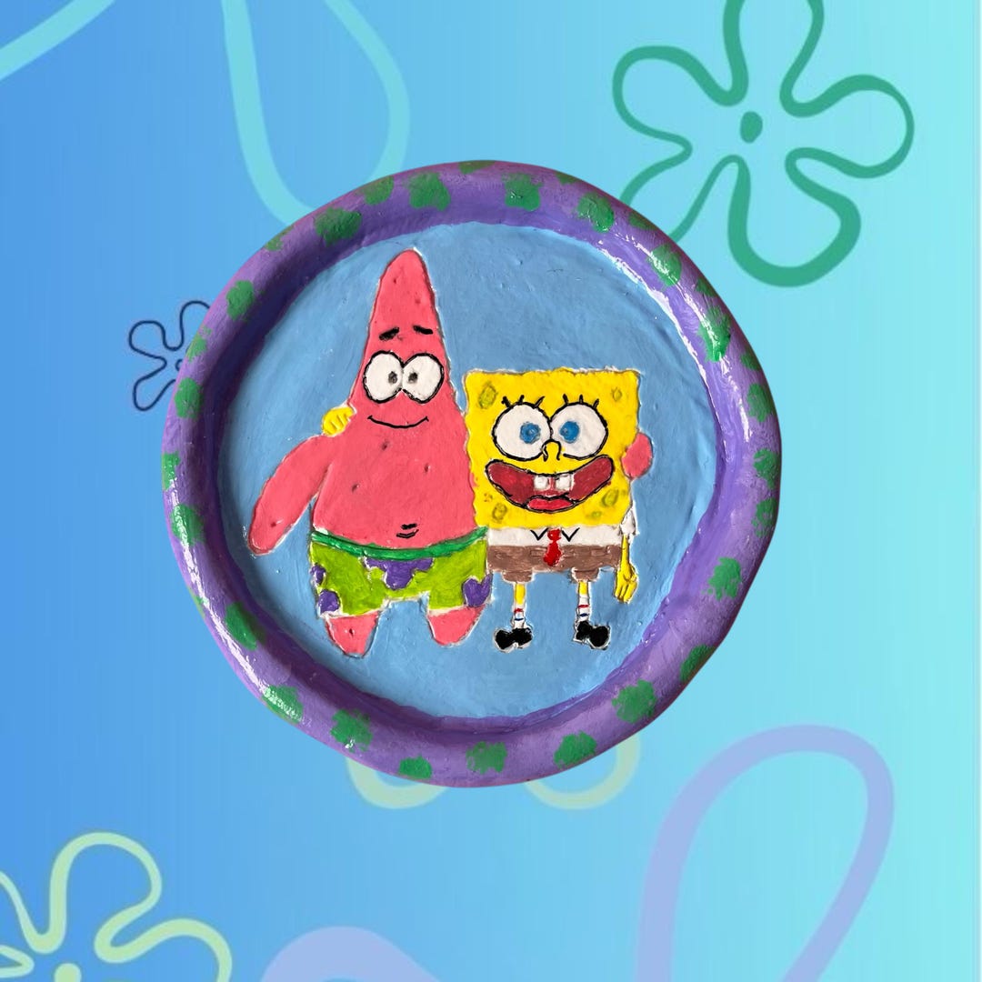 Handmade Spongebob and Patrick Trinket Dish | Air Dry Clay Jewelry ...