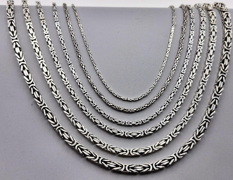 Silver Chain Necklace, Square Byzantine Chain, Gift for Him, 925 ...