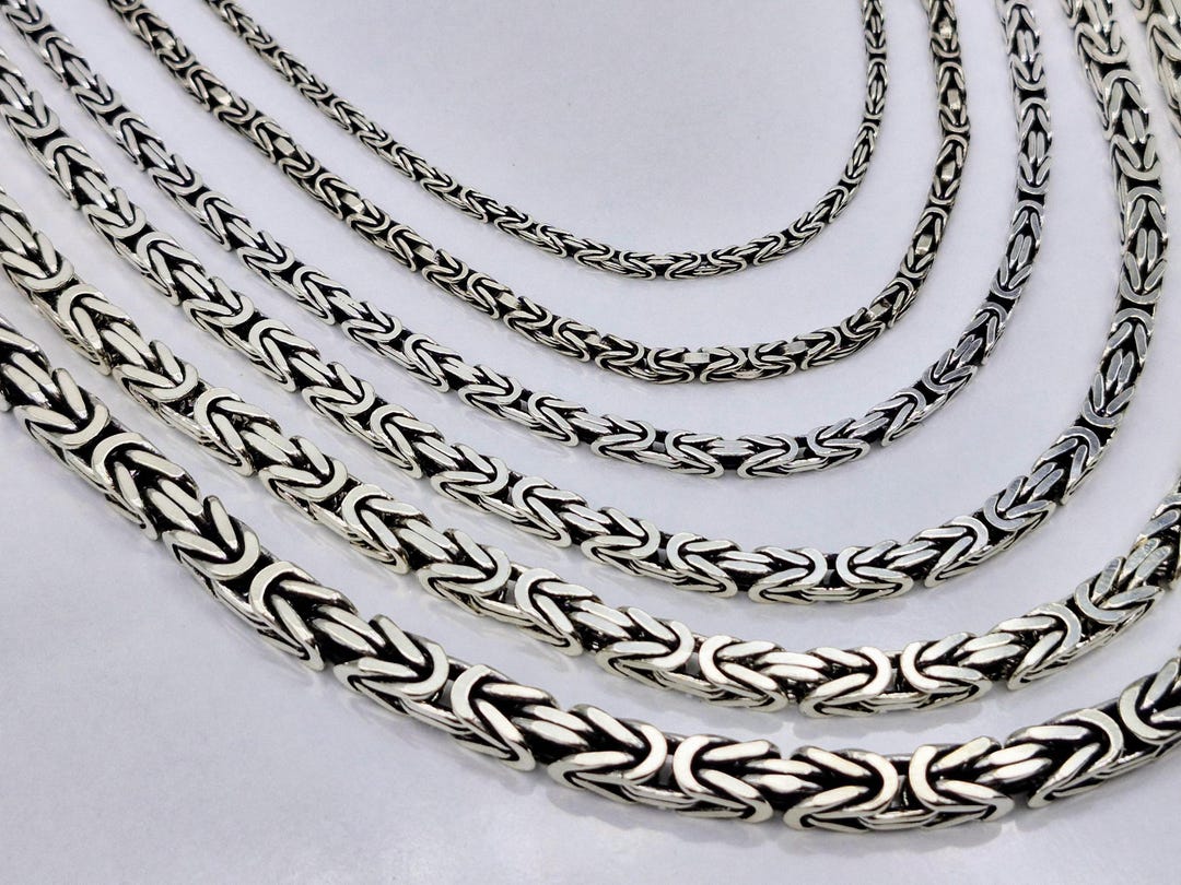 Silver Chain Necklace, Square Byzantine Chain, Gift for Him, 925 ...