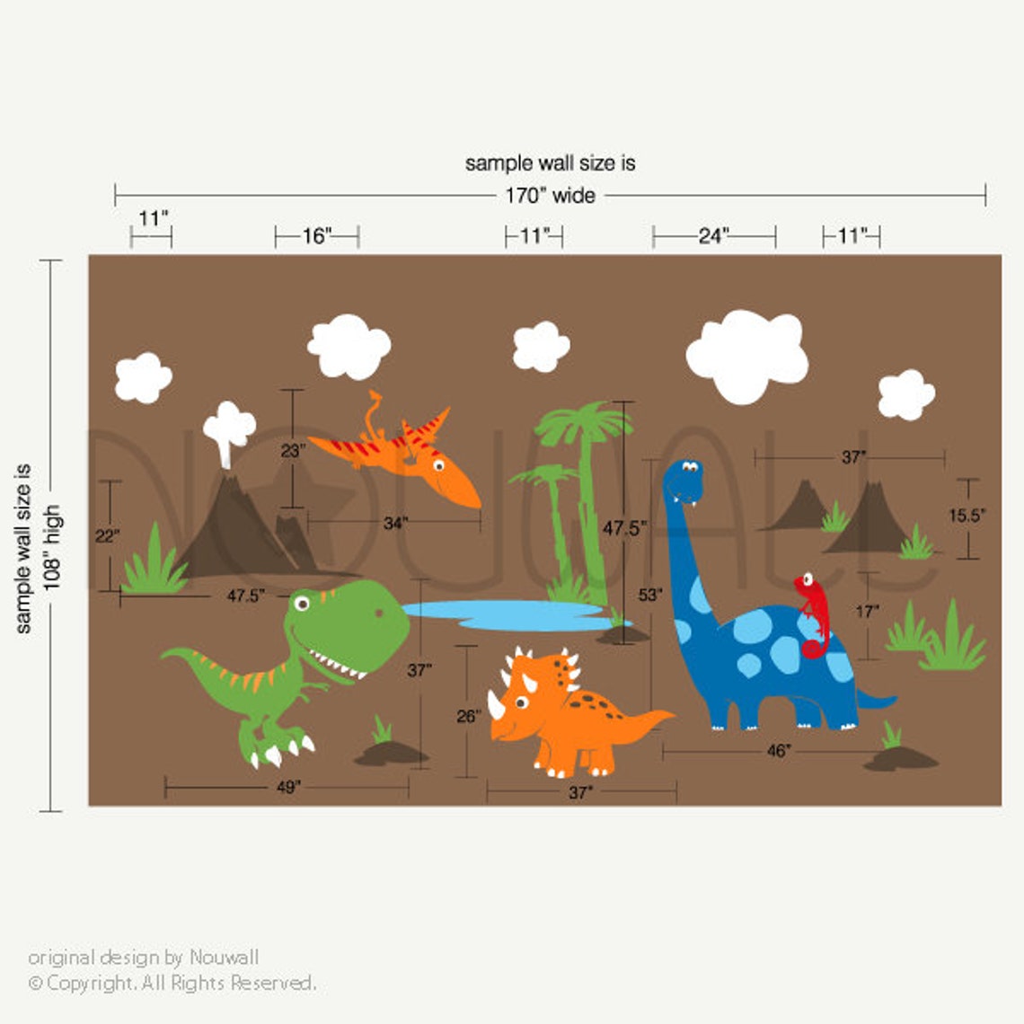 Dino Land Dinosaurs Wall Decal Children Kid Wall Decal Wall - Etsy
