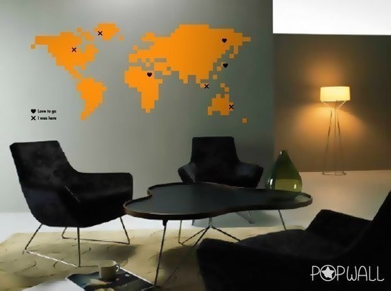 Wall Decals Pixel World Map Wall Decal Wall Stickervinyl Wall | Etsy