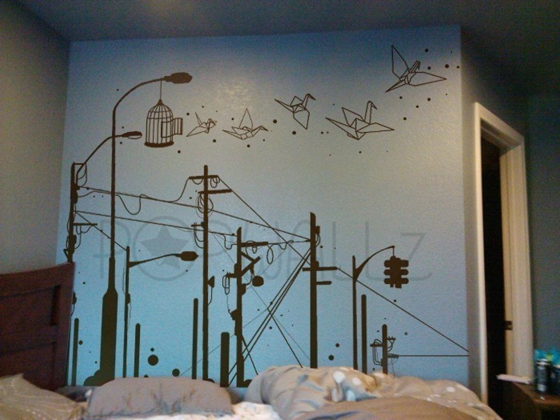 Power Poles With Escaping Origami Cranes Birds Decal Vinyl Sticker Wall ...