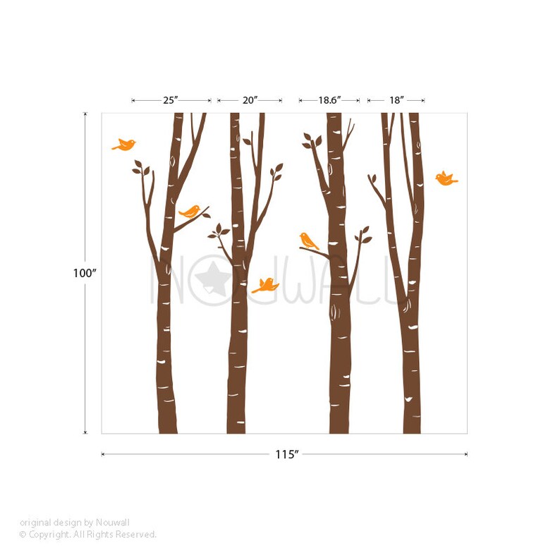 Birch Tree Wall Decal Bird Wall Decal Office Wall Decal Wall - Etsy