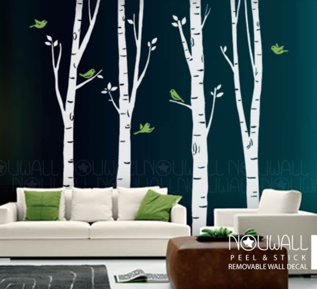 Birch Tree Wall Decal Bird Wall Decal Wall Sticker Office Wall Decals ...