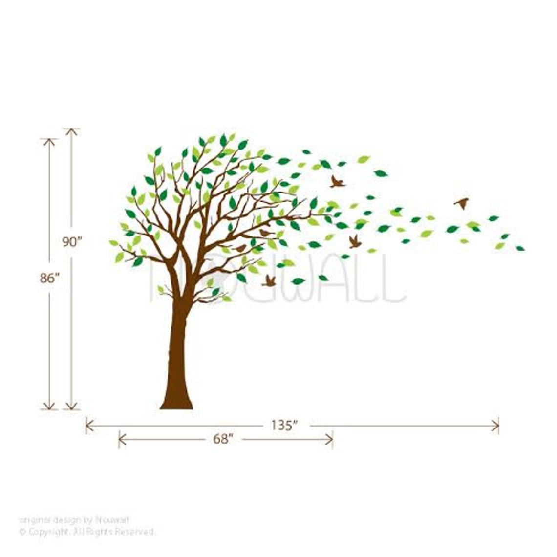 Removable Windy Tree Wall Decal Living Room Bedroom Wall | Etsy