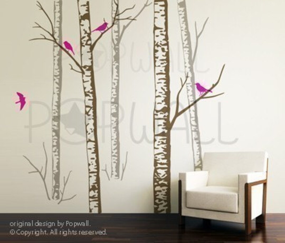 Birch Trees Wall Decal Birds Living Room Wall Decals Wall Stickers ...
