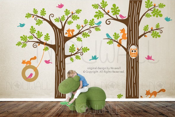 Kids Wall Decals Wall Sticker Tree Decal Animal Friends in | Etsy