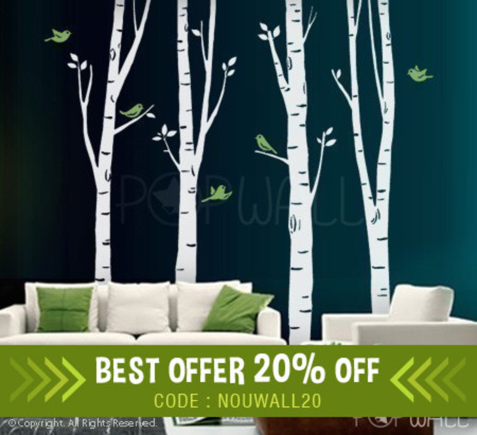Birch Trees Wall Decal With Birds Wall Decals Wall Sticker - Etsy