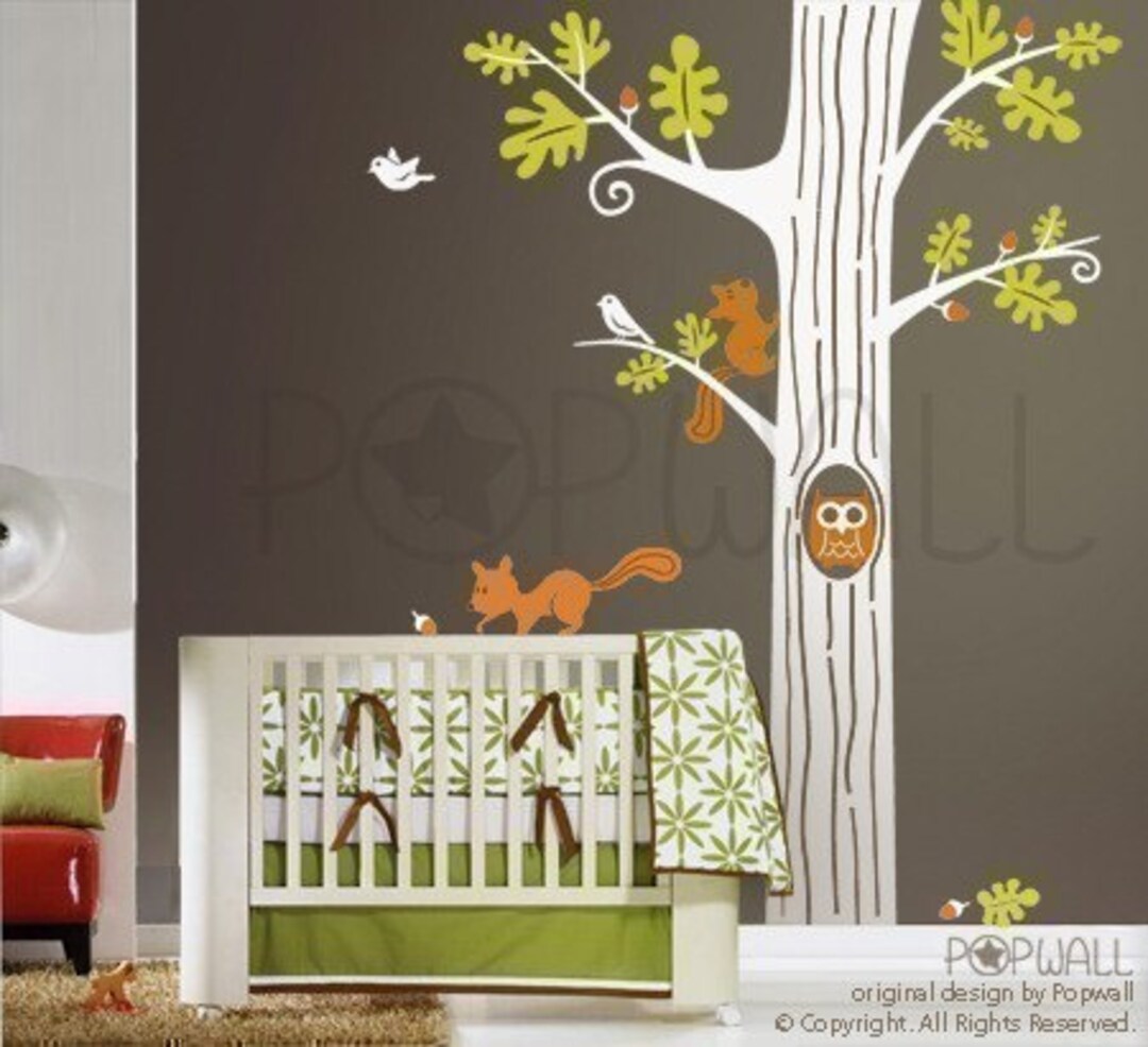 Animal in Woodland Tree Wall Decal Squirrel Owl Wall Decal - Etsy UK