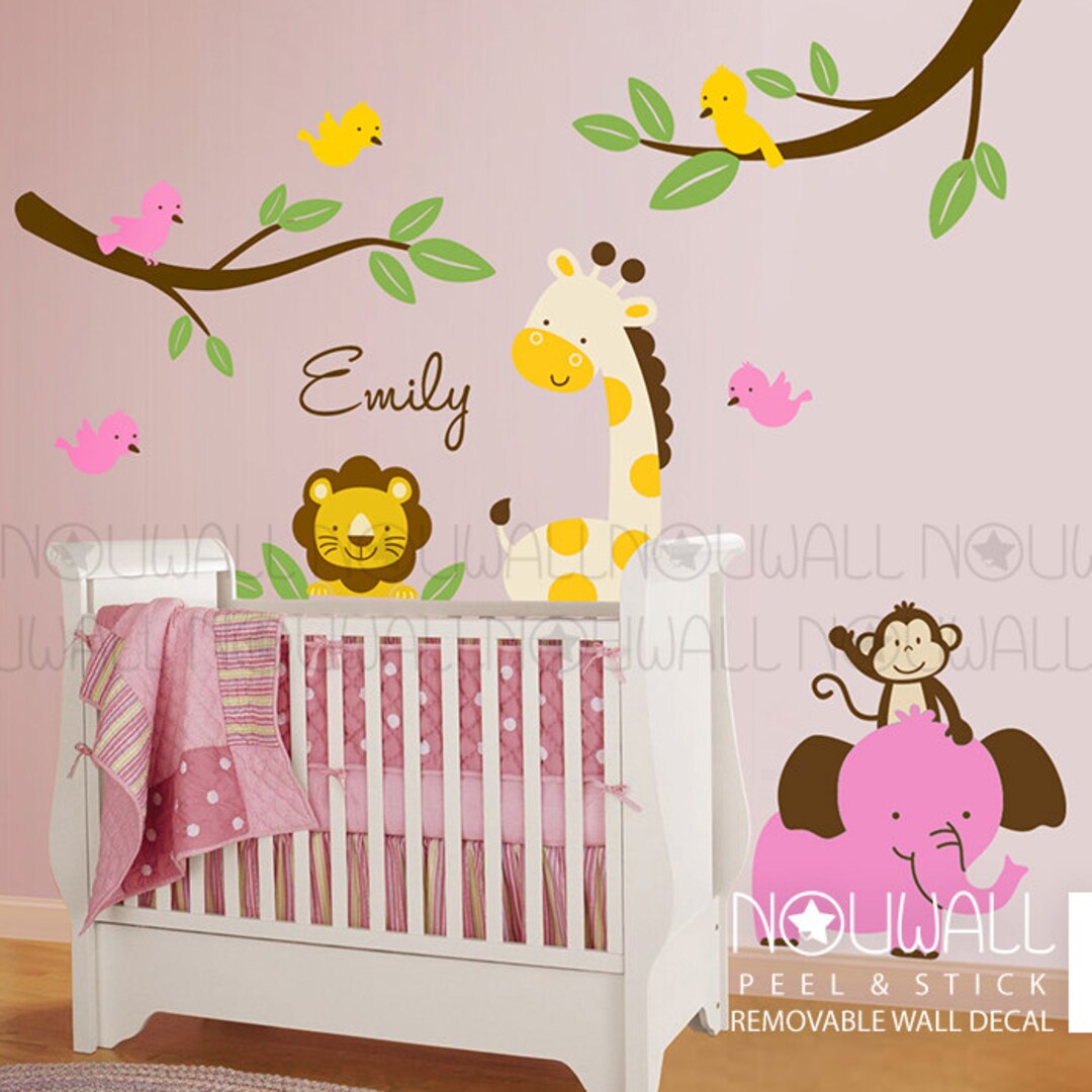 Baby Nursery Wall Decal Tiddliwinks Safari Friends Animal Paradise Tree ...