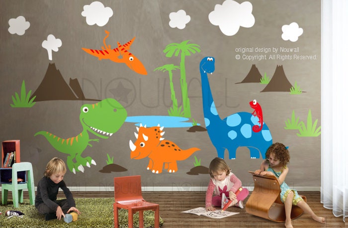 Dino Land Dinosaurs Wall Decal Children Kid Wall Decal Wall | Etsy