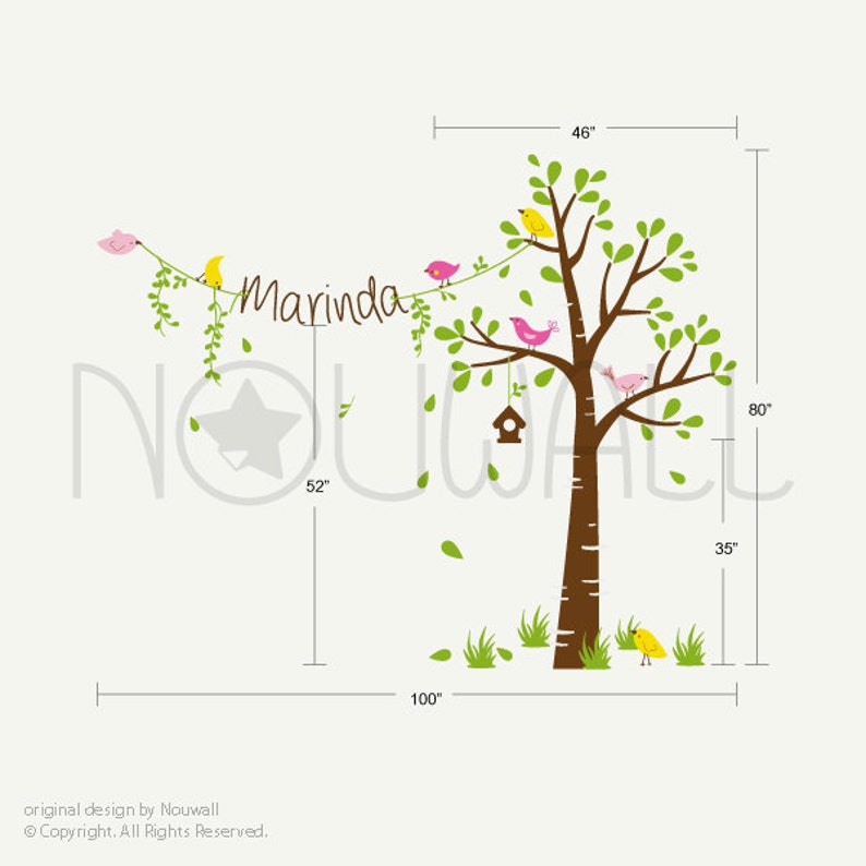 Children Wall Sticker Tree Wall Decals Birdie Tree with Custom | Etsy