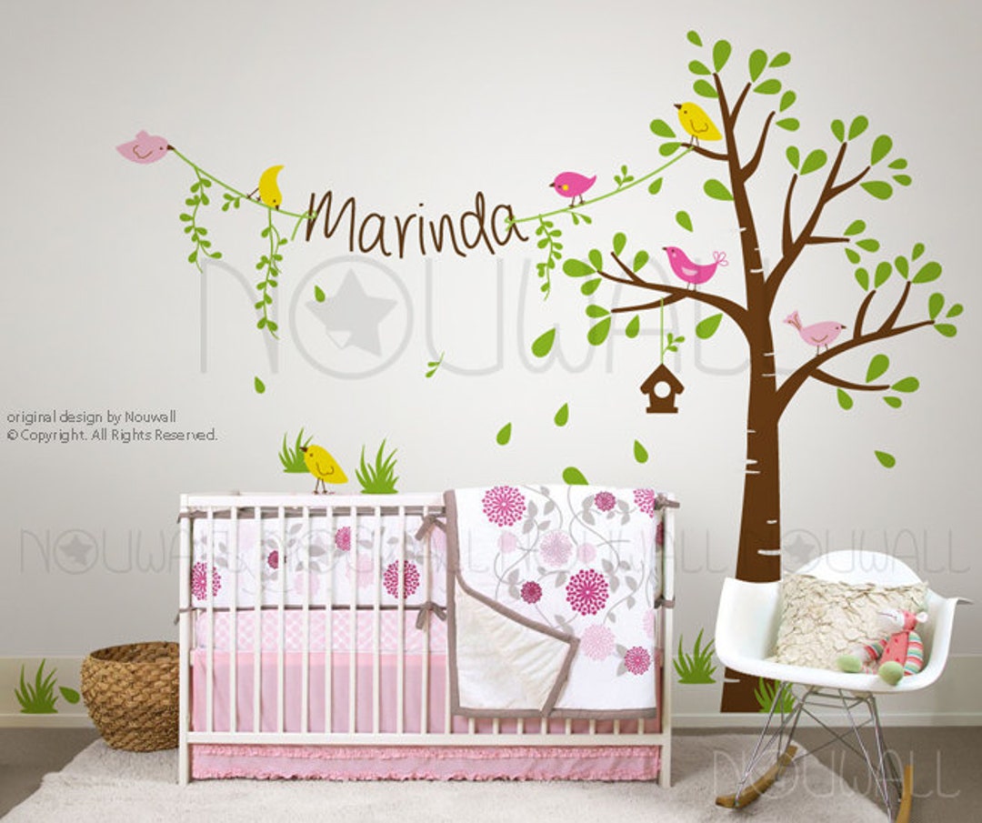 Birdie Tree Wall Decals With Custom Name on String Nursery Baby ...